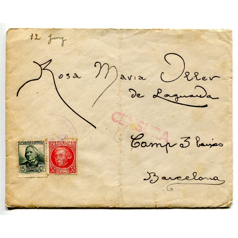 Field post cover from the front to Barcelona with military postmark and ...