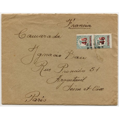 Cover from Barcelona to Paris, France, with mute postmark